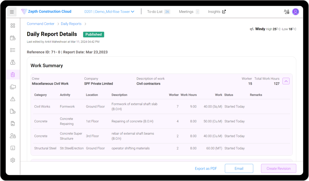 Zepth Construction Daily Report Software for Streamlining Progress